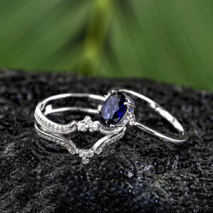 ZKS Designs Created Blue Sapphire and Created White Sapphire Gemstone Bridal Ring-Set For Women - 925 Sterling Silver - Ring Enhancer Band Bridal Set - Gemstone Birthstone Rings for Women (7)