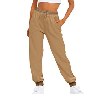 gumipy women’s casual fleece sweatpants loose fit stretch cozy sweat pants lounge baggy trousers with pockets activewear b-brown