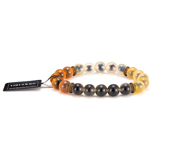 YIRUZWRD Natural Agate Bracelet 8mm Beads Men Women Stretch Wrist Bracelet Crystal Bracelet Chakra Healing Agate Energy Balancing