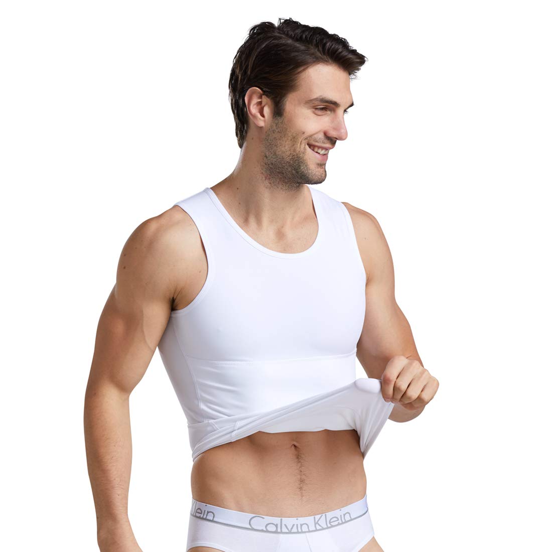 FEOYA Men's Chest Compression Shirt to Hide Gynecomastia Moobs Shapewear Men Tank Top Slimming Undershirt Body Shaper White L