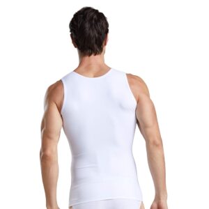 FEOYA Men's Chest Compression Shirt to Hide Gynecomastia Moobs Shapewear Men Tank Top Slimming Undershirt Body Shaper White L