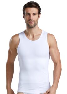 feoya men's chest compression shirt to hide gynecomastia moobs shapewear men tank top slimming undershirt body shaper white l