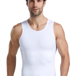 FEOYA Men's Chest Compression Shirt to Hide Gynecomastia Moobs Shapewear Men Tank Top Slimming Undershirt Body Shaper White L