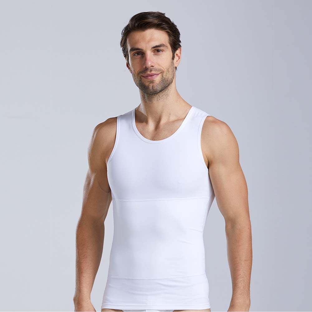 FEOYA Men's Chest Compression Shirt to Hide Gynecomastia Moobs Shapewear Men Tank Top Slimming Undershirt Body Shaper White L