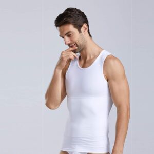 FEOYA Men's Chest Compression Shirt to Hide Gynecomastia Moobs Shapewear Men Tank Top Slimming Undershirt Body Shaper White L