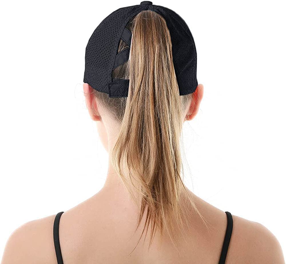 Goiwizz Womens Criss Cross Ponytail Hat Baseball Cap Adjustable High Messy Bun Ponycap Hats Quick Drying Mesh Trucker Hat for Outdoor Sports Travel Navy