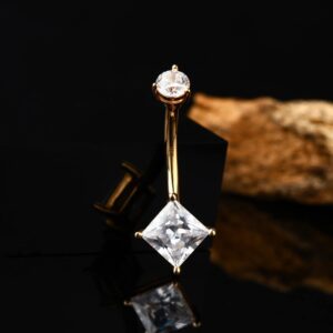 Jewseen 14K Gold Belly Button Ring Sparkling CZ Navel Rings Belly Bar Navel Piercing Body Jewelry