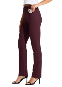 willit 33" women's yoga dress pants straight leg work slacks stretchy office casual pants 4 pockets belt loops burgundy l