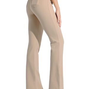 Willit 33" Women's Yoga Dress Pants Bootcut Work Slacks Stretch Office with Belt Loops 4 Pockets Khaki XXL