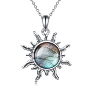 nifunao sun necklace for women 925 sterling silver sun labradorite necklace cabochon gemstone necklace sun jewelry gifts for women