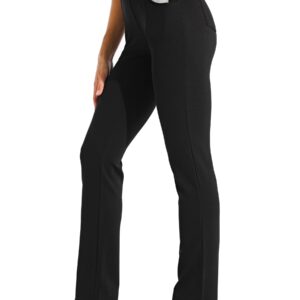 Willit 33" Women's Yoga Dress Pants Straight Leg Work Slacks Stretchy Office Casual Pants 4 Pockets Belt Loops Black XXL