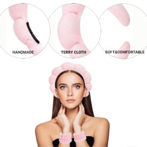 yucca Spa Headband for Washing Face Wristband Sponge Makeup Skincare Headband Terry Cloth Bubble Soft Get Ready Hairband for Women Girl Puffy Padded Headwear Non Slip Thick Hair Accessory