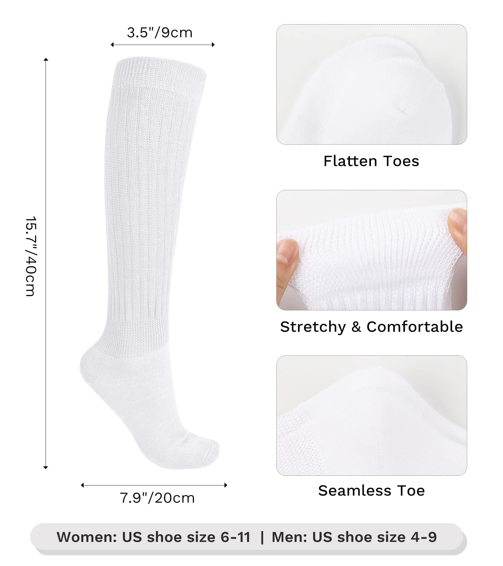 JOCMIC Slouch Socks for Women, Extra Long Women Scrunch Socks, White Stacked Socks Size 6-11 White