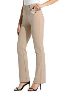 willit 33" women's yoga dress pants bootcut work slacks stretch office with belt loops 4 pockets khaki xxl