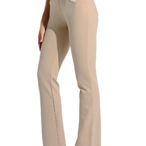 Willit 33" Women's Yoga Dress Pants Bootcut Work Slacks Stretch Office with Belt Loops 4 Pockets Khaki XXL