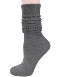 jocmic slouch socks for women, extra long women scrunch socks, white stacked socks size 6-11 grey