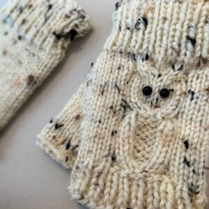 Hand Knit Adult Owl Fingerless Gloves Mittens Mitts – Knitted Granny Gloves with Owls for Warm Hands – Handmade Gift for Women Wife Girlfriend – Handcrafted Hand Warmers (Small, Red)