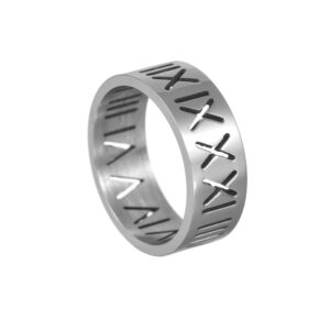 elefezar openwork roman numerals ring for women stainless steel 8mm wide wedding band plated jewelry silver 10