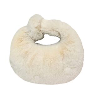 xponni fuzzy dumpling bag, cute fluffy bags, cute mini handbags, faux fur bag with zipper, soft knotted bag (off white)