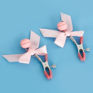 2Pcs Adult Non-Piercing Body Ring Clip Adjustable Breast Circle Clamp ( Color : Bow tie Pink , Size : One Size )