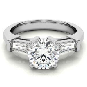 facets jewels 3.30 carats d color round cut and baguette cut three stone vvs1 moissanite diamond engagement and wedding ring for women in - solid 10k white gold 3