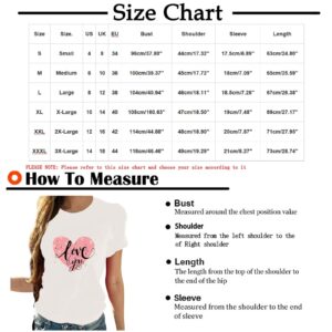 Women Love Heart Graphic Tees Shirt Short Sleeve Tops Tshirts Regular Fit Tunic Blouse Cute Funny Gift Clothes 2023