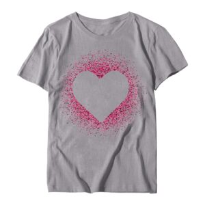 Women Love Heart Graphic Tees Shirt Short Sleeve Tops Tshirts Regular Fit Tunic Blouse Cute Funny Gift Clothes 2023