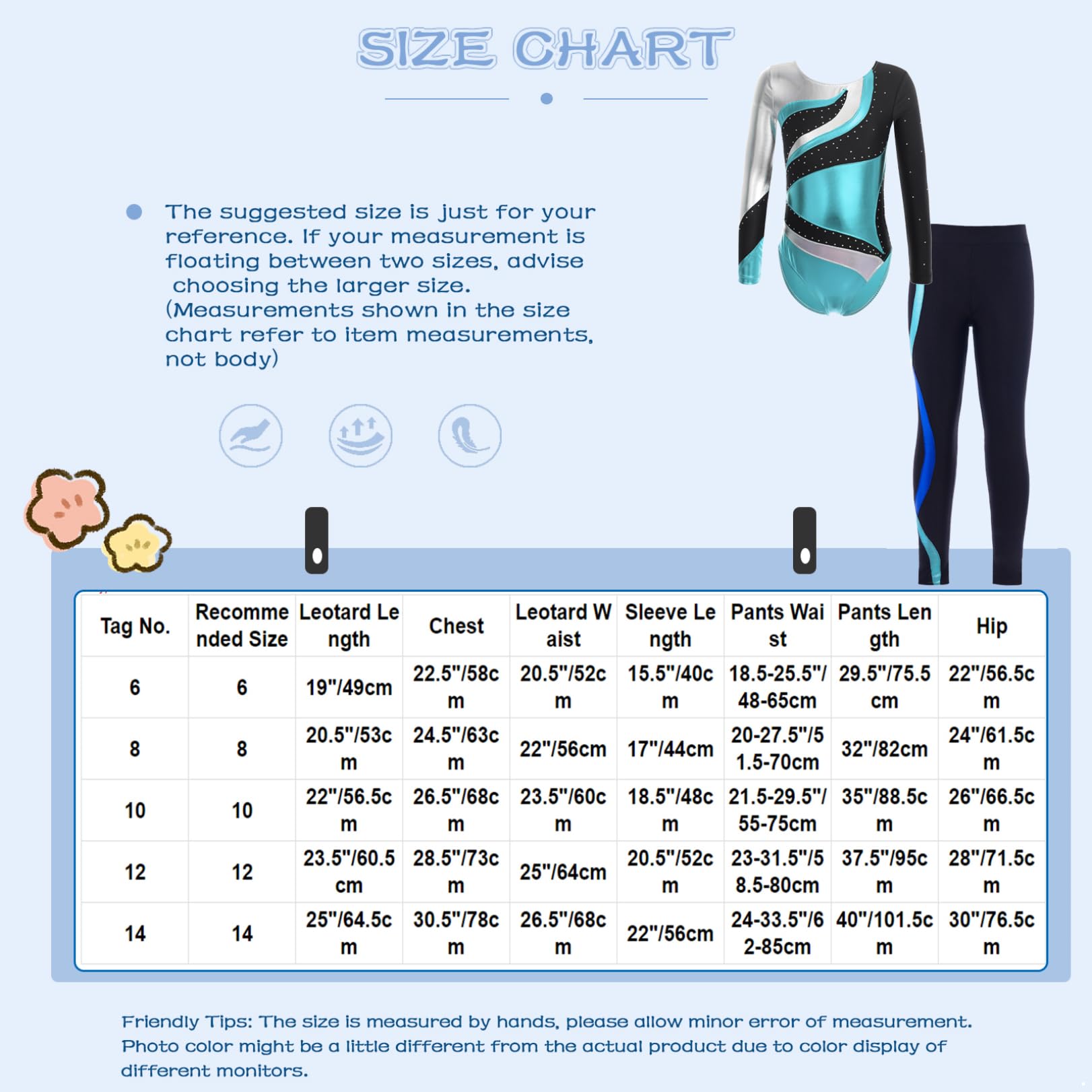 JEATHA Kids Girls Skating Dance Outfits Long Sleeve Gymnastics Leotard with Yoga Leggings Pants Set Activewear Blue A 12 Years