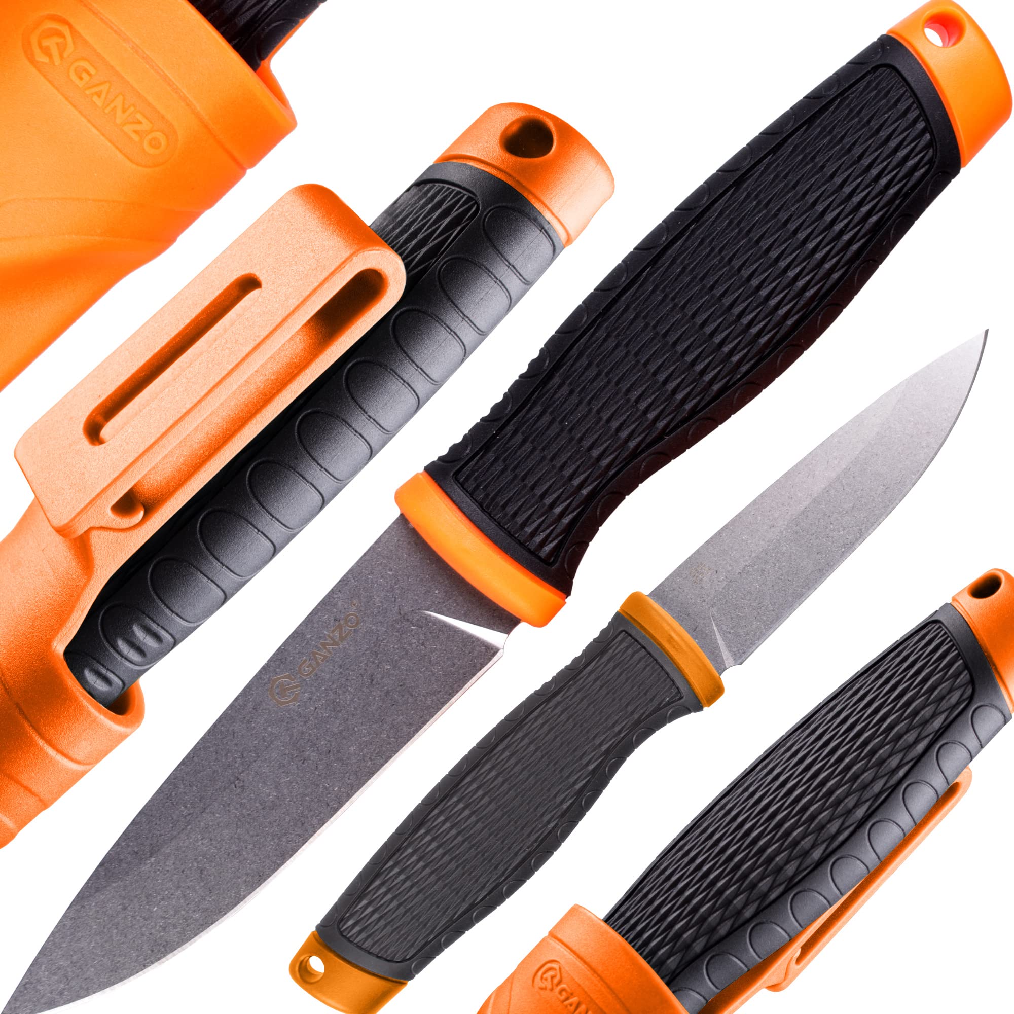 Ganzo G806-OR Fixed Blade Knife 8CR14 Stainless Steel Blade Ergonomic Anti-Slip Handle Camping Hunting Fishing Outdoor EDC Knife with Sheath (Orange)