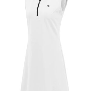 BGOWATU Women's Golf Tennis Dress Sleeveless Polo Dress Lightweight Sports Activewear Dress Zip Up White S