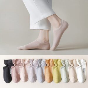 ADILAIDUN 6/12 Pairs Women's Running Ankle Socks Athletic Sports Socks, Women's Ankle Socks Low Cut No Show Padded Size 5-12 (Beige-6 Pairs)