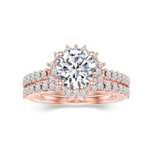 1-1/2 ct. tw. round-cut moissanite bridal sets wedding engagement ring for women in 925 sterling silver/10k/14k/18k gold, free engraving name (rose, customize)