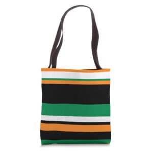 uneven orange and green rattler stripes tote bag