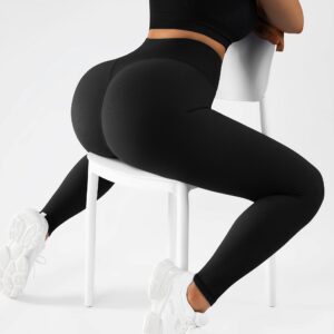 RXRXCOCO Ribbed Butt Lifting Leggings for Women Booty Gym Leggings High Waisted Workout Yoga Pants Black, Small