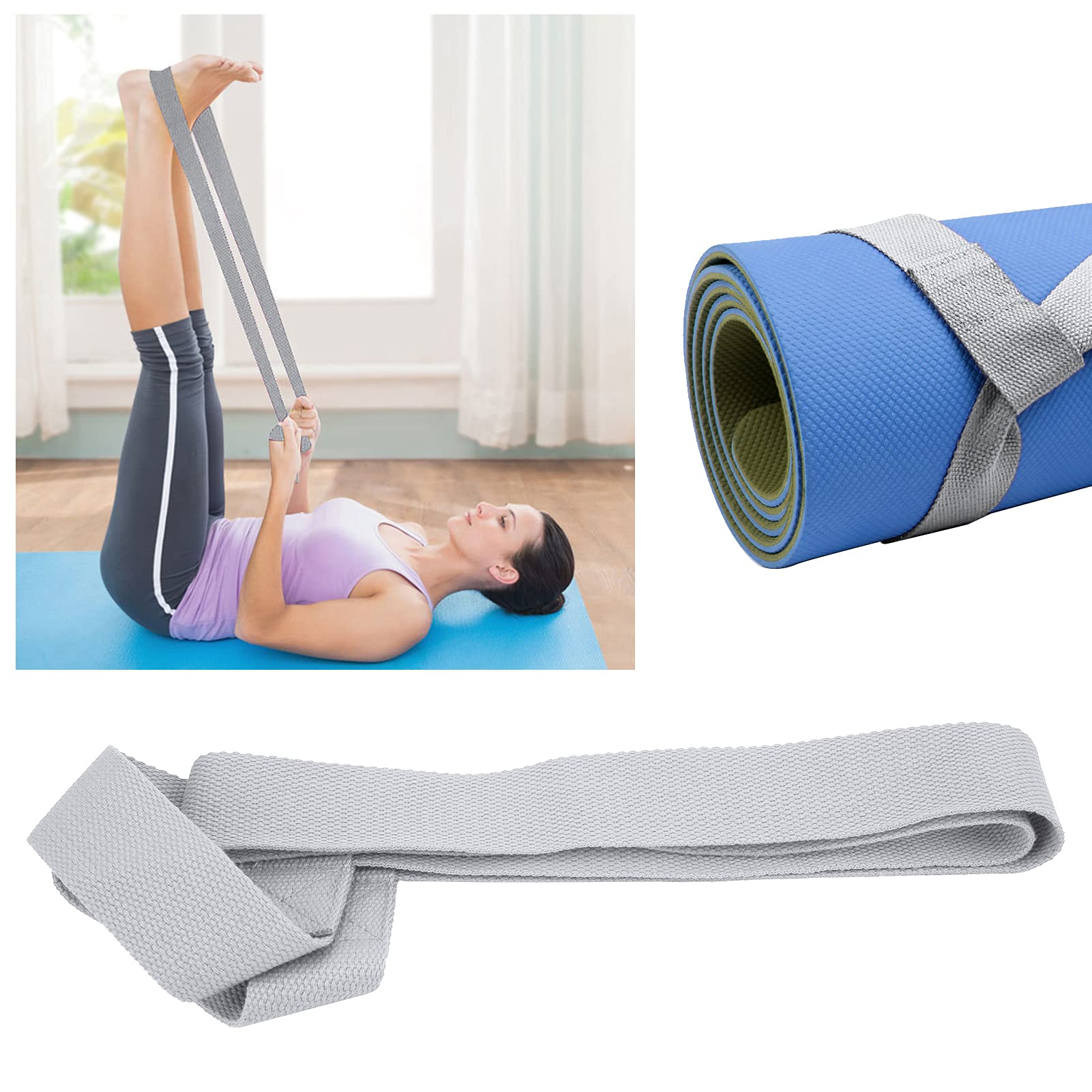 SYH&AQYE Yoga Belt, Practical Yoga Accessories for Stretching, Yoga Belt with Sliding Buckle Made of Metal, Beginners and Advanced for Carrying(Grey)