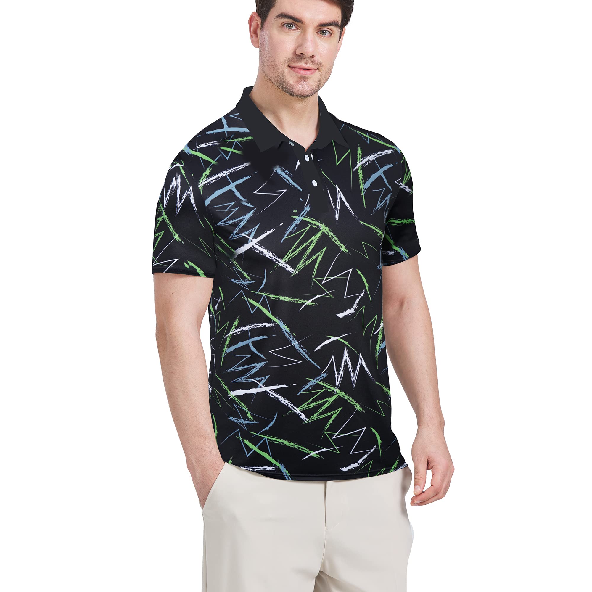 Golf Polo Shirts for Men Regular Fit Stylish Print Black L