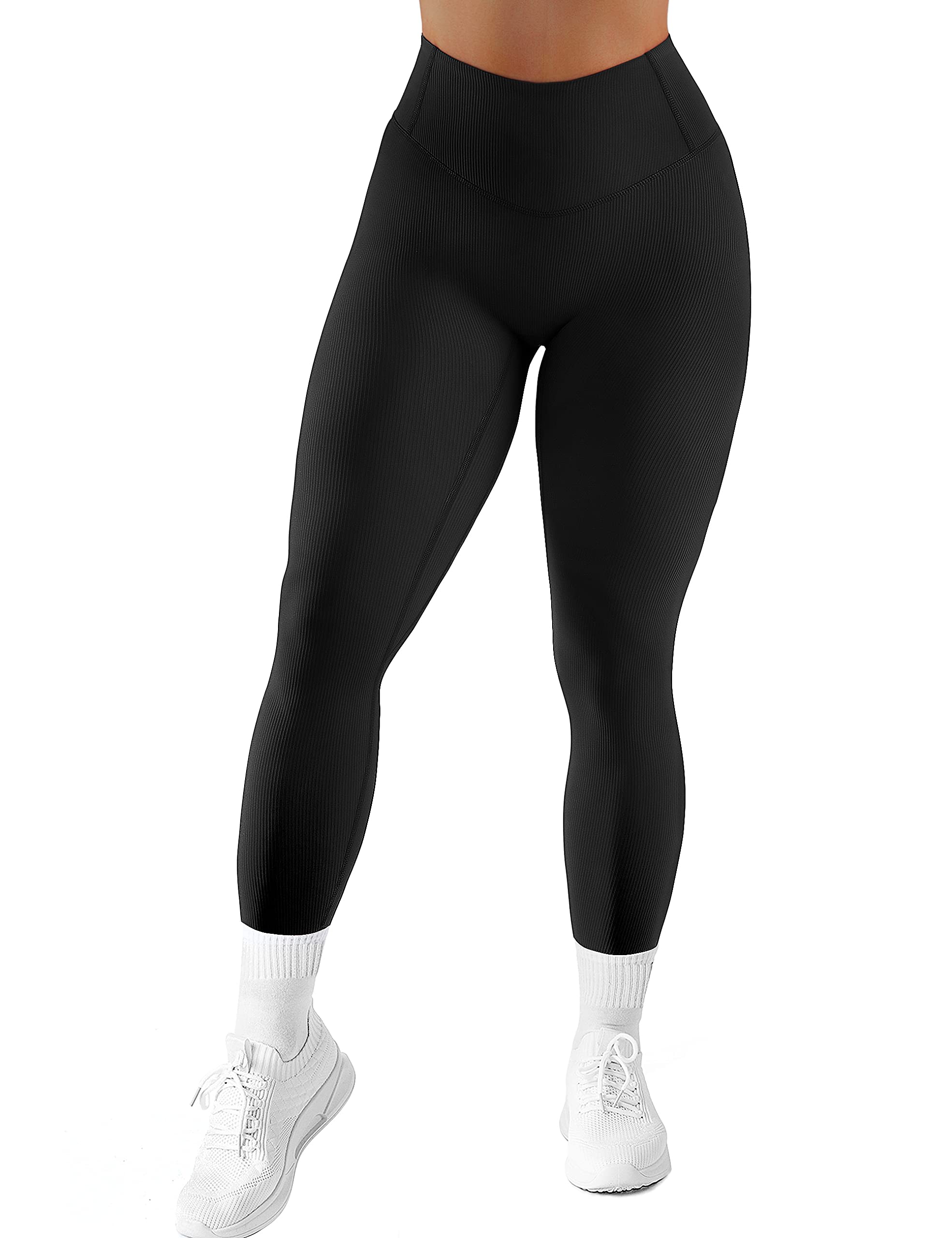 RXRXCOCO Ribbed Butt Lifting Leggings for Women Booty Gym Leggings High Waisted Workout Yoga Pants Black, X-Large