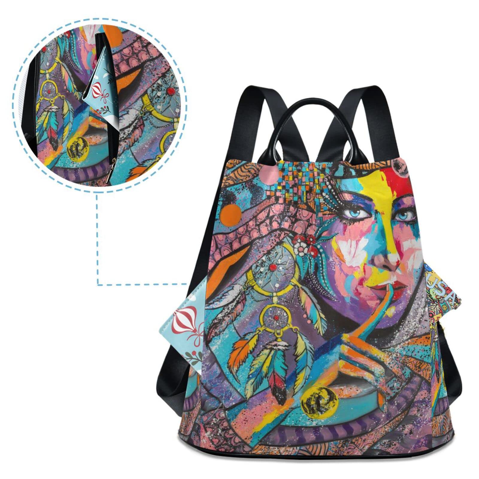 senya Women's Fashion Backpack Purses, Tribal Woman Color Portrait Backpack Shoulder Bag for Women