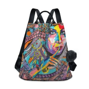 senya women's fashion backpack purses, tribal woman color portrait backpack shoulder bag for women