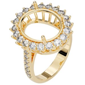 peora 1 carat 14k yellow gold g-h/vs lab grown diamond semi mount ring setting, fits 12x10mm oval stone, size 8, semi mount wedding engagement ring set