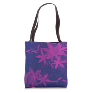 japanese woodblock-style print vintage-look leaves circles tote bag