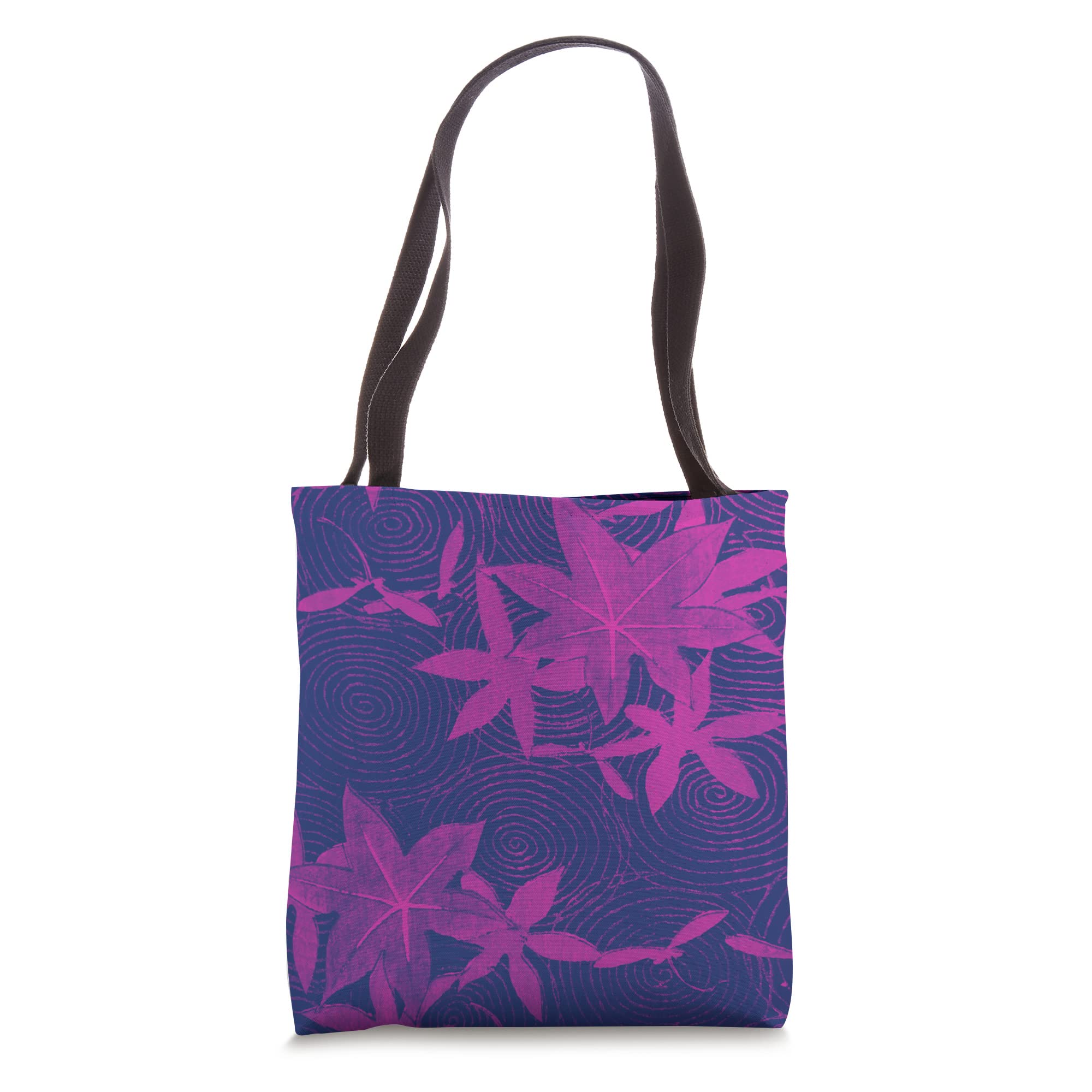 Japanese Woodblock-Style Print Vintage-Look Leaves Circles Tote Bag