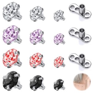 zs 14-15pcs stainless steel dermal piercing jewelry 16g diamond cz dermal anchor tops skin microdermal piercing jewelry for men women (b)