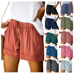 vliolat womens shorts for summer flowy casual dressy comfy drawstring elastic high waist beach shorts pocketed lounge pants orange