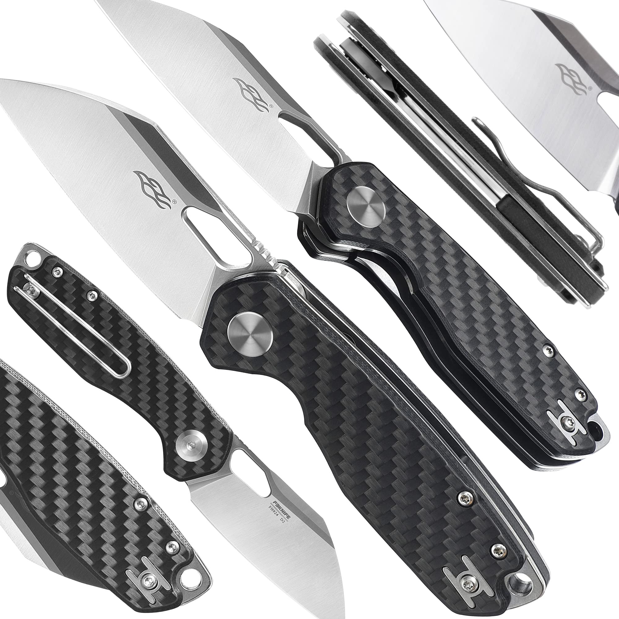 Firebird GANZO FH924-CF Ball Bearing Pocket Folding Knife Wharncliffe D2 Steel Blade G10 Anti-Slip Handle with Clip Camping Hunting Fishing Folder Outdoor EDC Pocket Knife (Carbon Fiber Black)