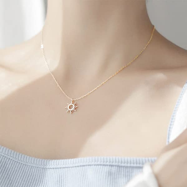 Kyerlyn Simple Sun Necklace Cute Tiny 14k Gold Plated Choker Necklaces Hollow Necklace for Women Dainty Gold Necklaces Minimalist Trendy Jewelry Gifts for Girls