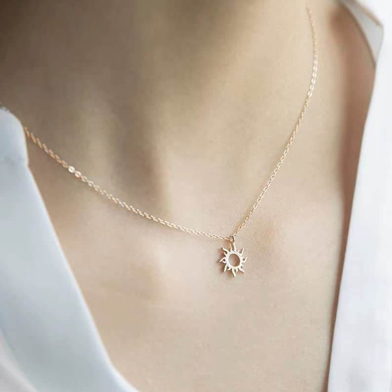 Kyerlyn Simple Sun Necklace Cute Tiny 14k Gold Plated Choker Necklaces Hollow Necklace for Women Dainty Gold Necklaces Minimalist Trendy Jewelry Gifts for Girls