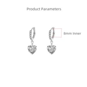 Huggie Crystal Heart Hoop Earrings for Women Girls 925 Sterling Silver CZ Charms Dangle Drop Small Hoops Cartilage Hypoallergenic Piercing Cuff Wrap Cute Birthday Valentine Mother's Day Jewelry Gifts for Her (Silver)