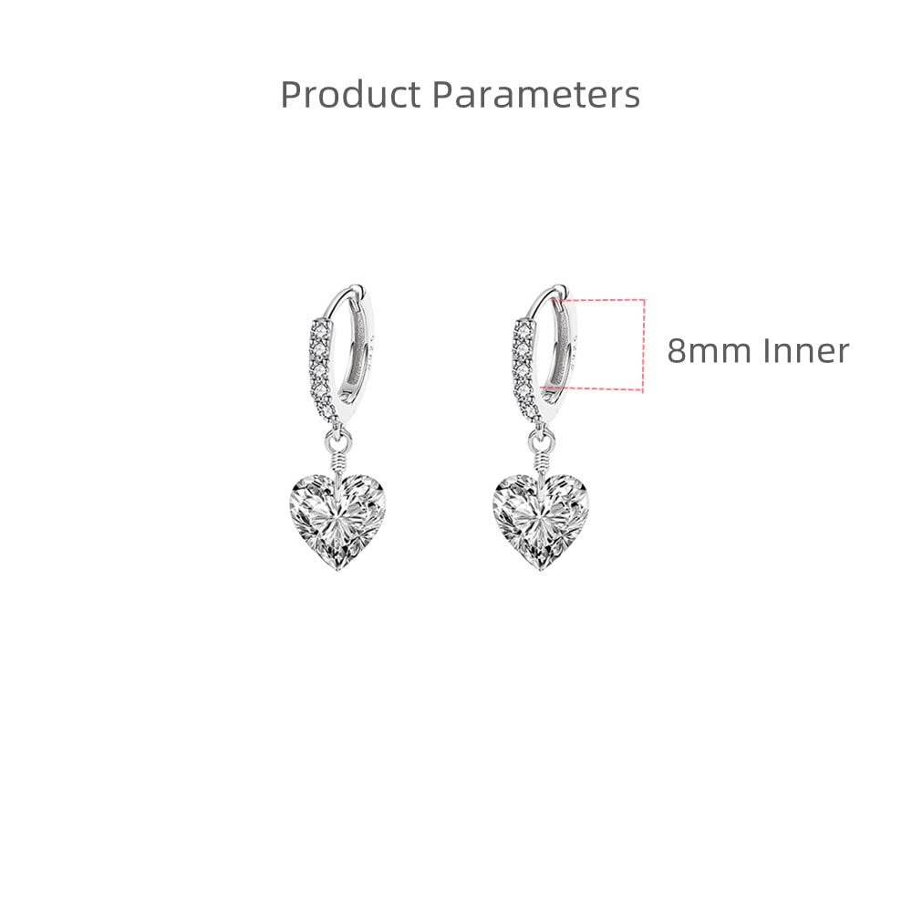 Huggie Crystal Heart Hoop Earrings for Women Girls 925 Sterling Silver CZ Charms Dangle Drop Small Hoops Cartilage Hypoallergenic Piercing Cuff Wrap Cute Birthday Valentine Mother's Day Jewelry Gifts for Her (Silver)