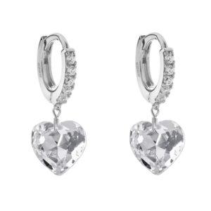 huggie crystal heart hoop earrings for women girls 925 sterling silver cz charms dangle drop small hoops cartilage hypoallergenic piercing cuff wrap cute birthday valentine mother's day jewelry gifts for her (silver)